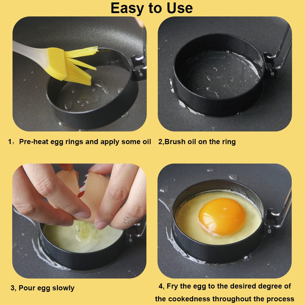 Yubng 3.5 inch Egg Rings for Frying Eggs ,4 Pack Non-Stick Egg Patty Maker, Pancake Mold for Indoor Camping Breakfast Sandwiches Egg Mcmuffins (4 pack, 3.5inch)