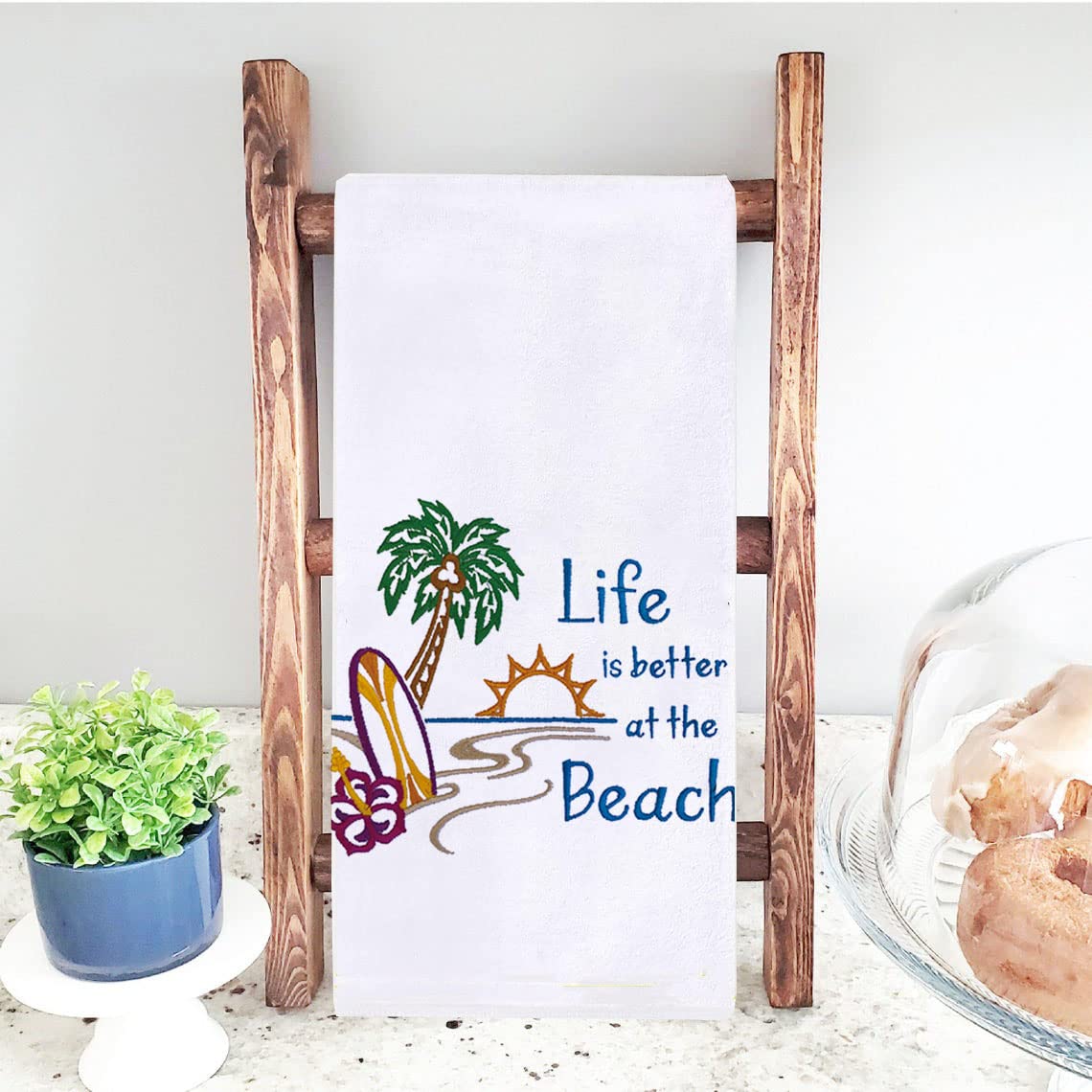 Summer Beach Kitchen Dish Towels, 18 x 28 Inch Life is Better at The Beach Summer Tea Towels for Cooking Baking Set of 2
