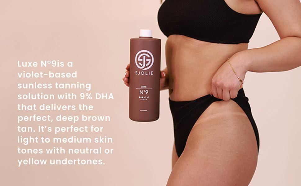 SJOLIE Violet Spray Tan Solution - Luxe 9 - Medium Blend | Sunless Tanning Solution for a Hydrating, Deep Brown Tan - Quart