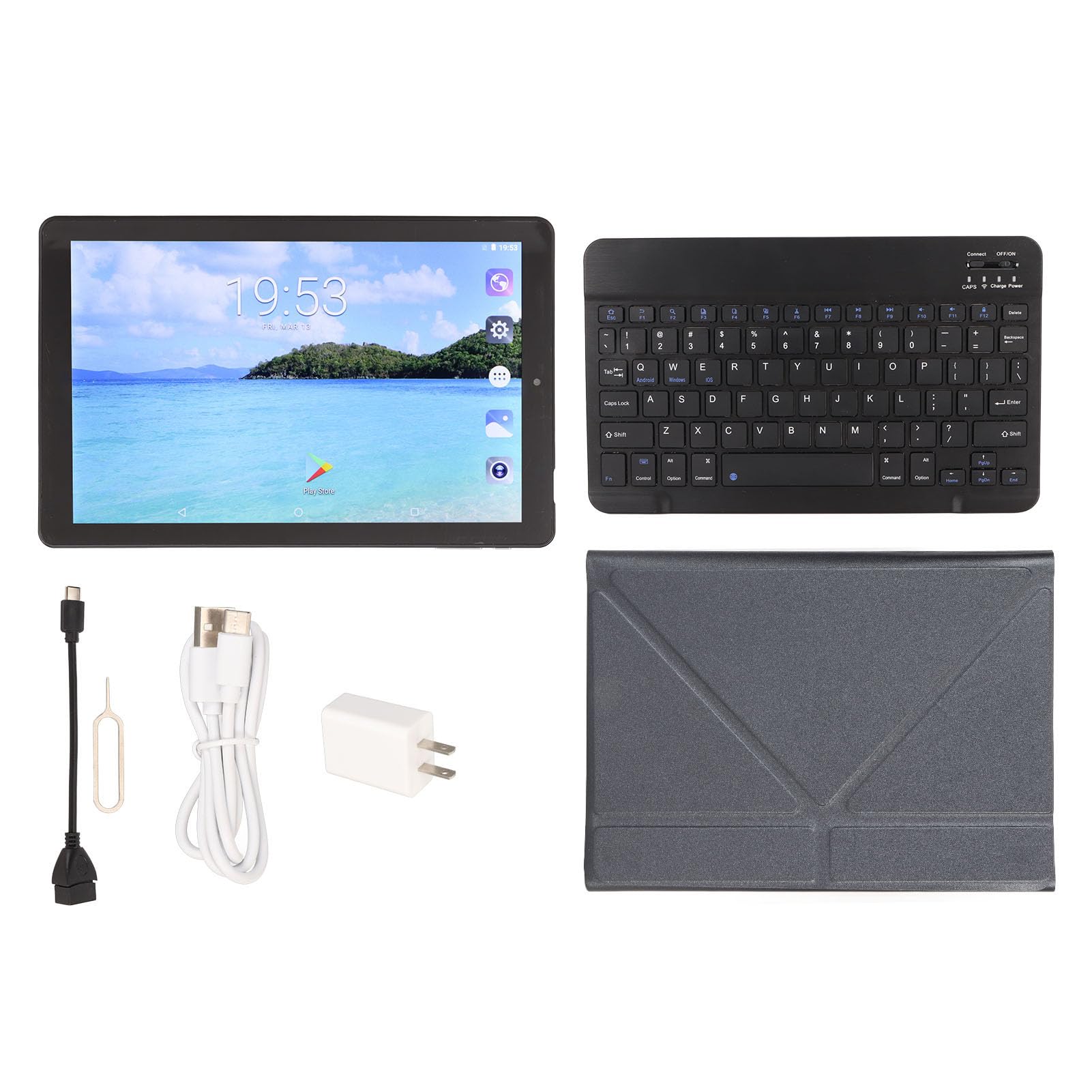 SHYEKYO Tablet Keyboard Set, 8 Core RAM 4GB ROM 64GB US Plug 100‑240V 10.1in 8MP 16MP Dual Camera Tablet 5G WiFi for Leisure (US Plug)