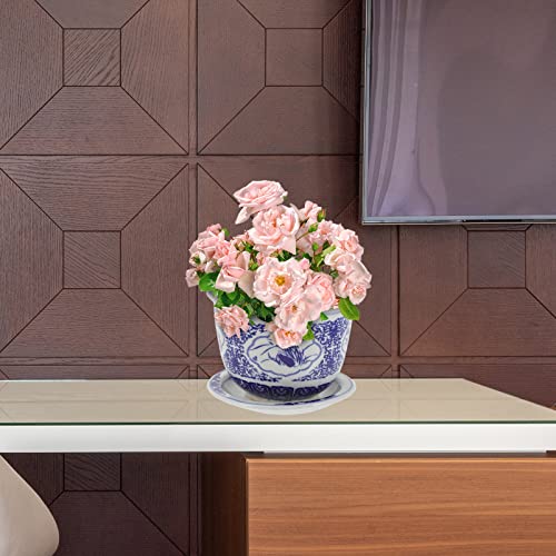 Yardwe Blue and White Planter Ceramic Planter Ceramic Flower Pots with Drainage Hole Plant Pots with Saucer Tray Plants Container for Bonsai Plants Flower Aloe Small Succulent Pots