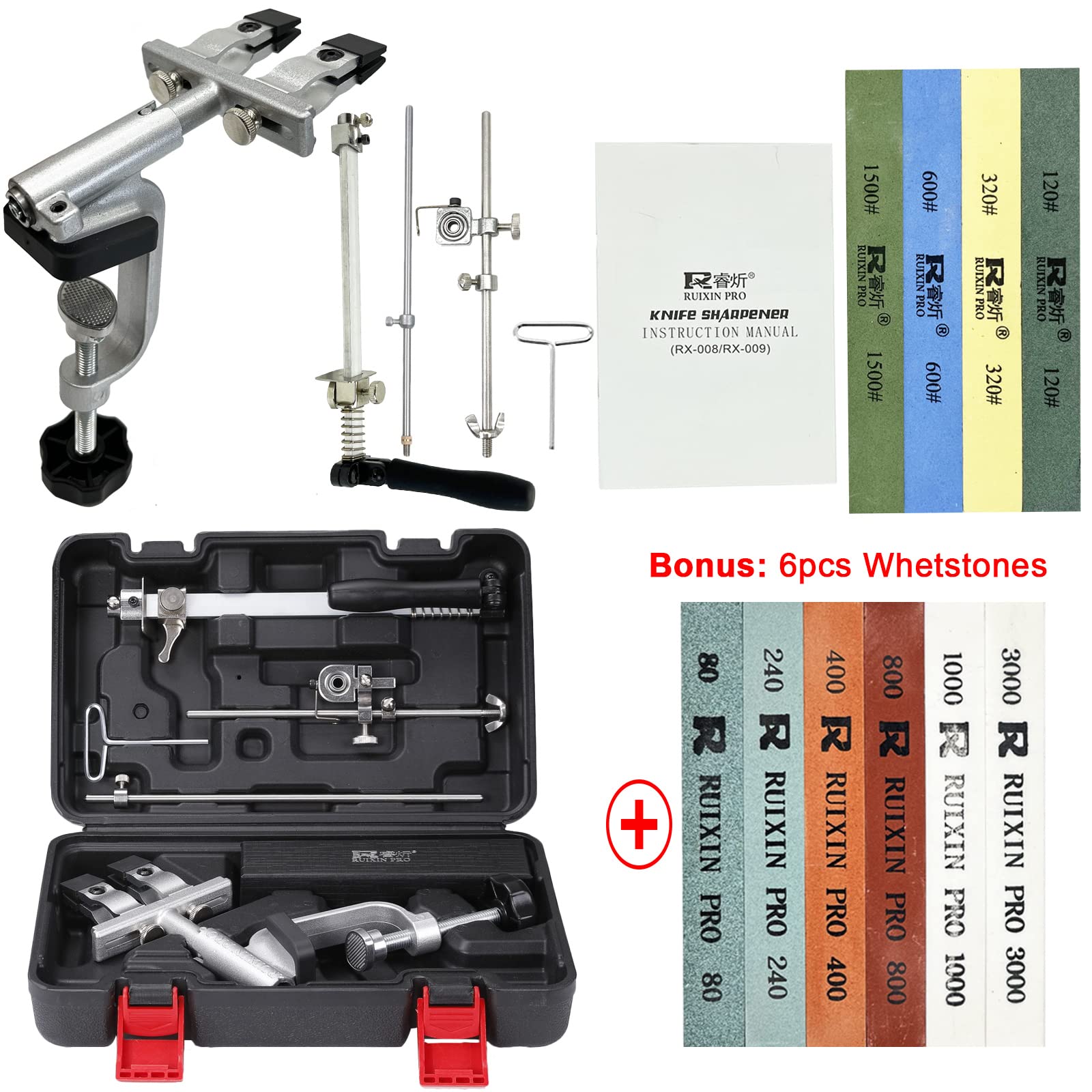 Professional Knife Sharpener With Whetstones, Stainless Steel Kitchen Knife Sharpening Kit Polishing Tool for Home, Clamping, Garden Knives/Blades