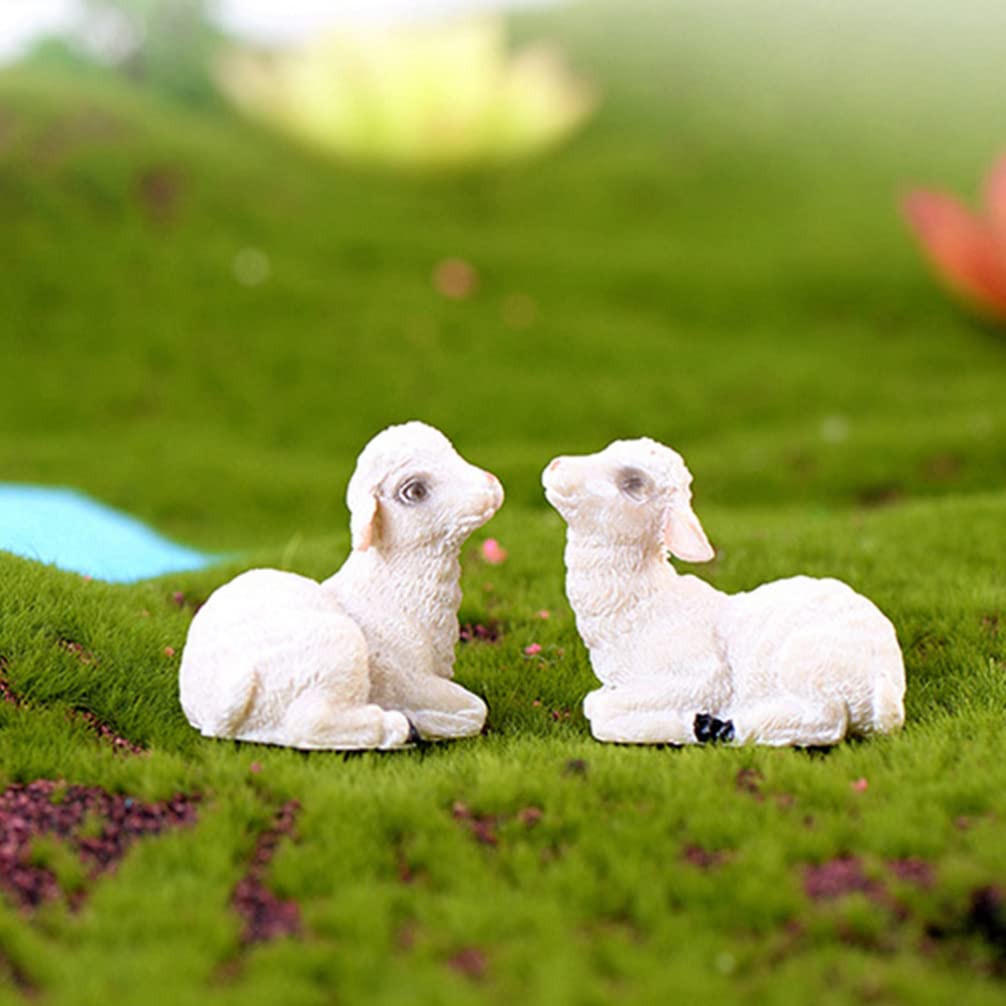 Yardwe 6pcs Miniature Sheep Figurines Mini Resin Herd of Sheeps Figures Tiny Lambs Cupcake Toppers Dollhouse Bonsai Micro Landscape Plant Pot Decor