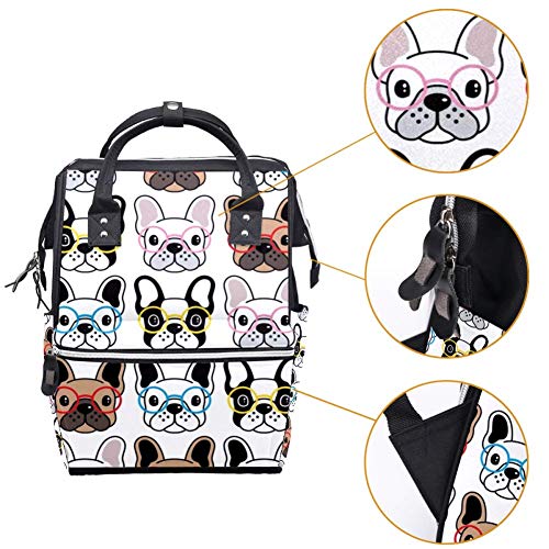 Shiiny Dog Pattern French Bulldog Diaper Bag Backpack for Baby Care, Multi Function Waterproof and Cooler Tote Travel Backpack (Nappy Bag, Tissue Pocket)