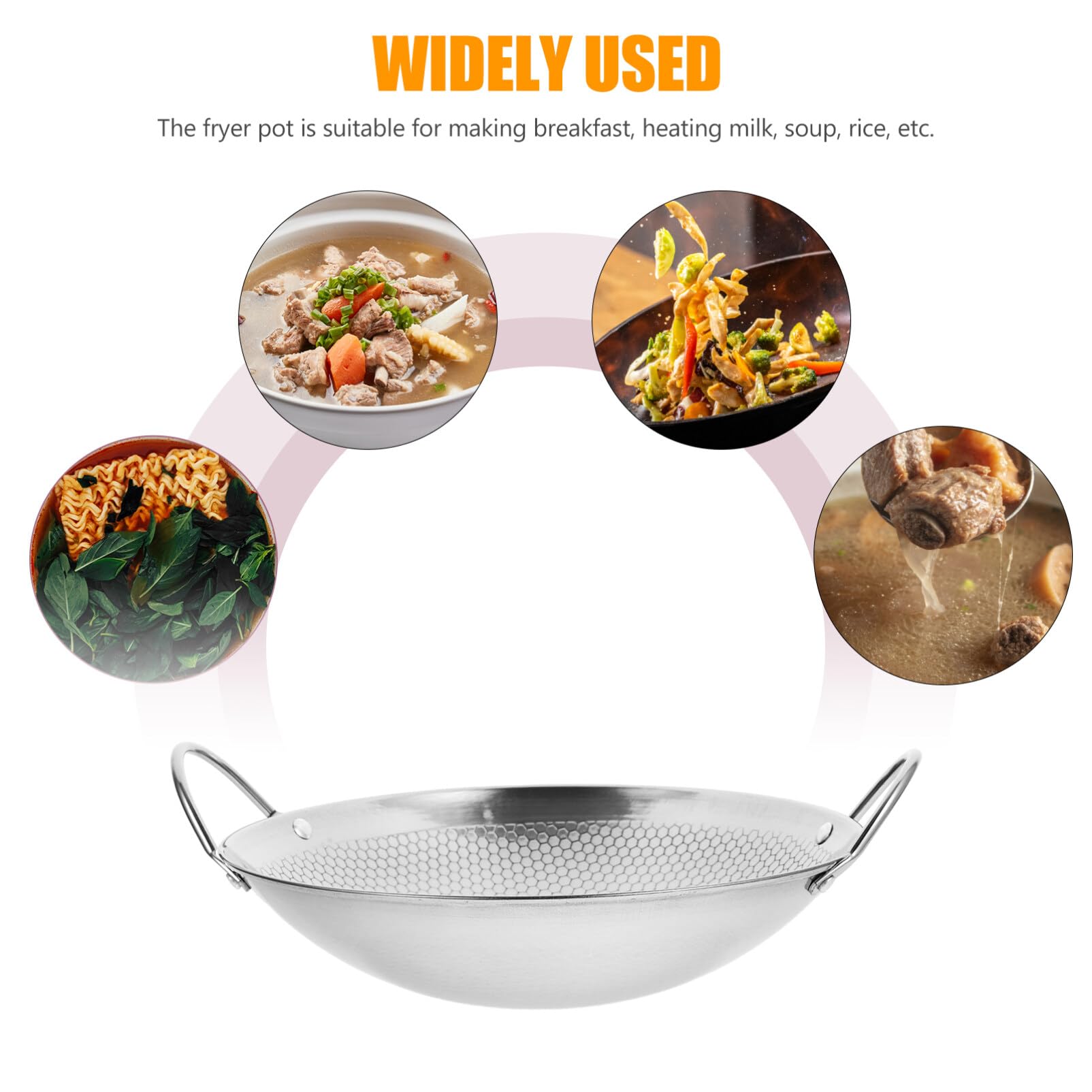 Yardwe Wok Pan Stainless Steel Stir Fry Pans 8 Inch Hot Pot Iron Frying Pan Double Handle Chinese Cooking Pot Kitchen Cookware For Boiling Steam Silver s Steel Wok