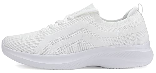 Santiro Womens Walking Tennis Shoes - Memory Foam Comfortable Lightweight Casual Slip On White Sneakers for Gym Work 10 US