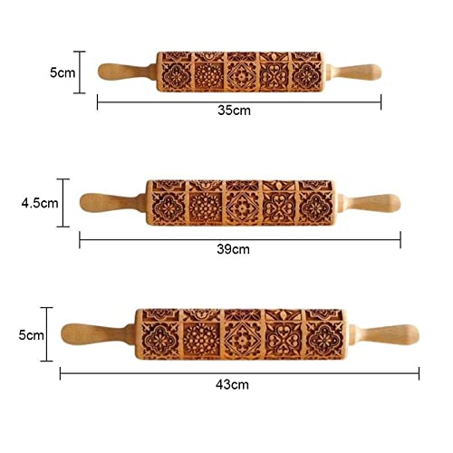 Zozulialia Xmas Christmas Wooden Rolling Pins with Flower Embossing, Snowflake Embossed Natural Wood Carved Engraved Rolling Pin for Baking Embossed Cookies
