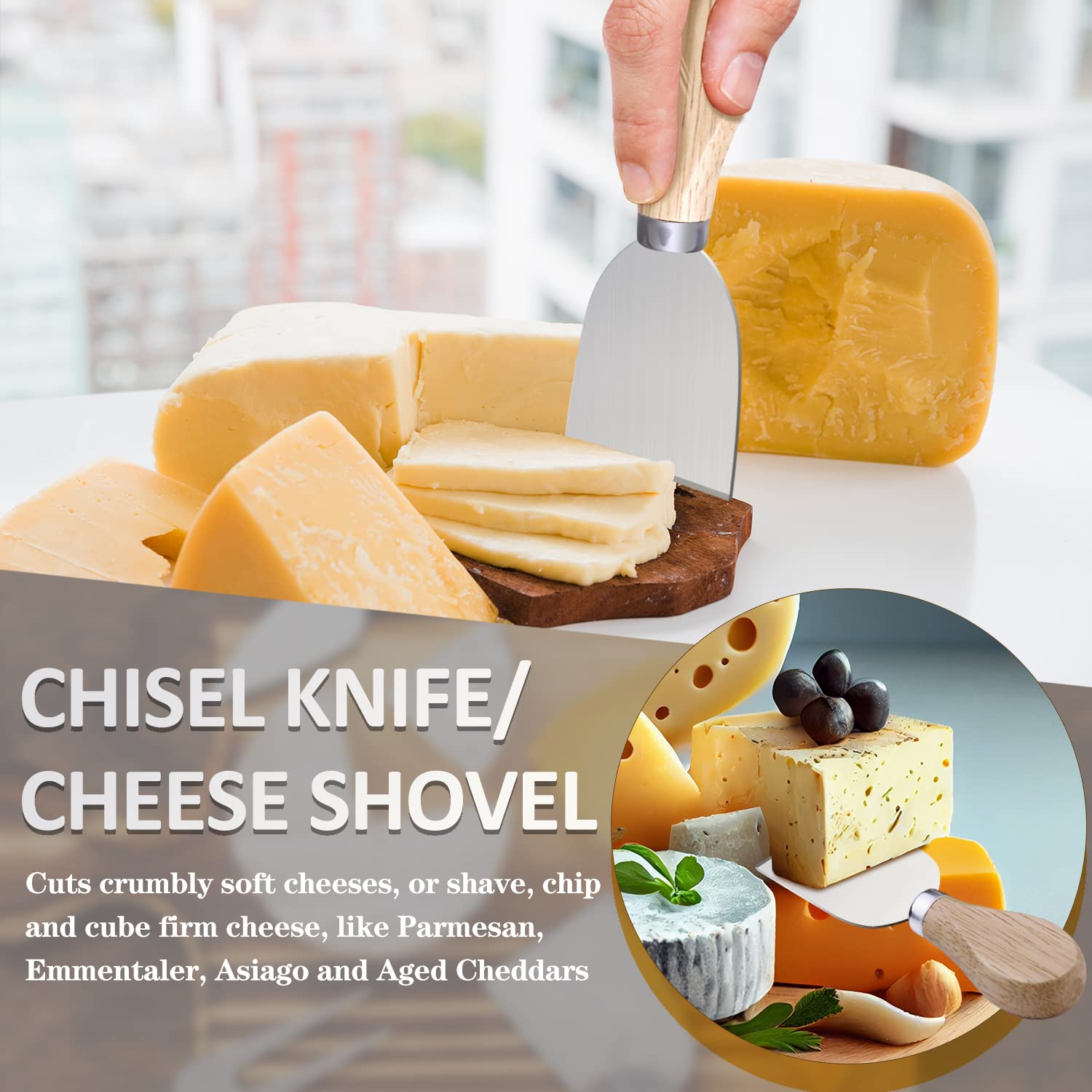 Tymoosty Cheese Knives, 4PCS Cheese Knife Set, Cheese Knives for Charcuterie Board with Wooden Handle, Mini Steel Stainless Cheese knife set