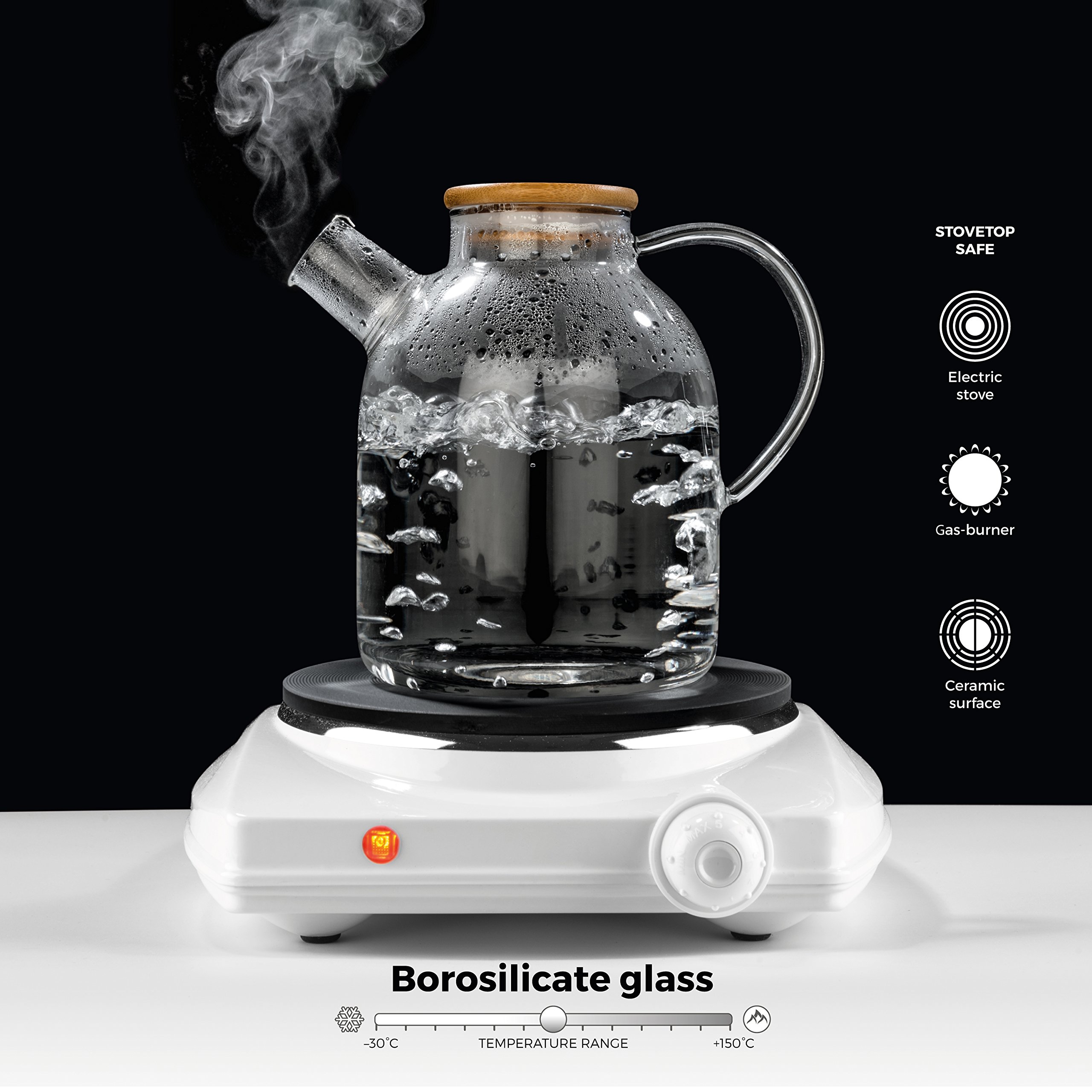Tealyra - Glass Stove-top Kettle 60-ounce - Teapot - Heat Resistant Borosilicate - Pitcher - Carafe - No-Dripping - For Tea Juice Water - Hot or Iced - 1800ml