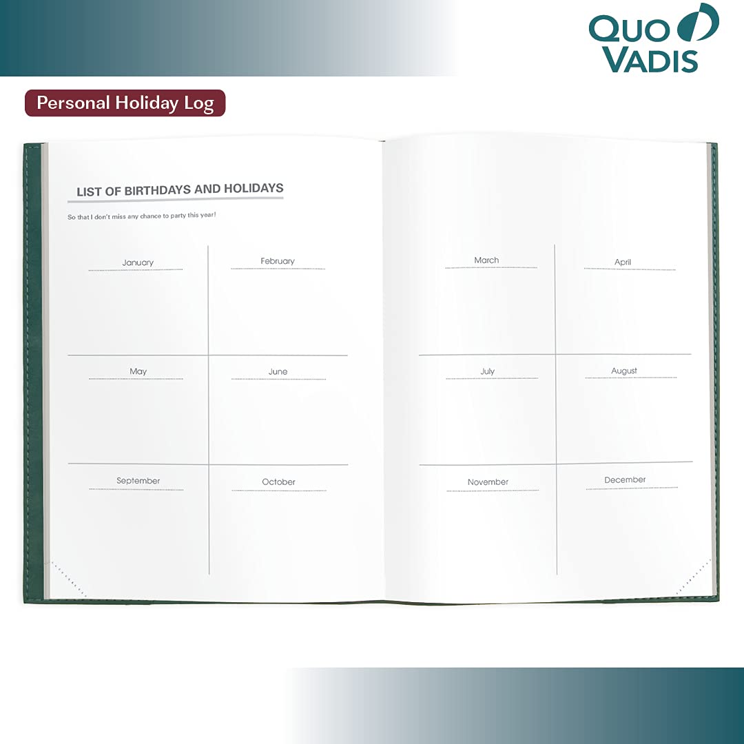 Quo Vadis 2023-2024 Note 21 Weekly Planner 17 Months, Aug. to Dec. 6" x 8 1/4" Smooth Faux Leather Billy Green - A Modern Design for Journaling and Detailed Planning