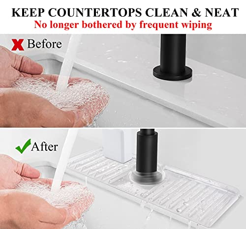 YATOISUR Sink Splash Guard 14.4β x 5.4β - Sink Faucet Mat with Faucet Water Catcher Mat & Soap Dish & Sponge Holder 3 in 1 - Silicone Faucet Handle Drip Catcher Tray for Kitchen RV & Bar Faucet, Clear