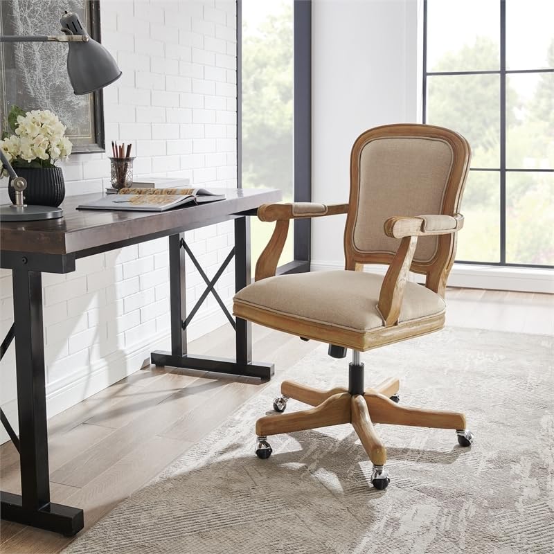 Riverbay Furniture Transitional Wood Swivel Office Chair in Rustic Natural Brown