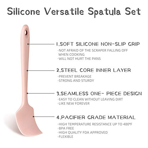 Scraper Spatula Set Heat Resistant Kitchen Cooking Utensils Food Grade Silicone Baking Spatulas One Piece Design Spoon Non-Stick Spatula Kitchen Scraper Set of 4 Pink