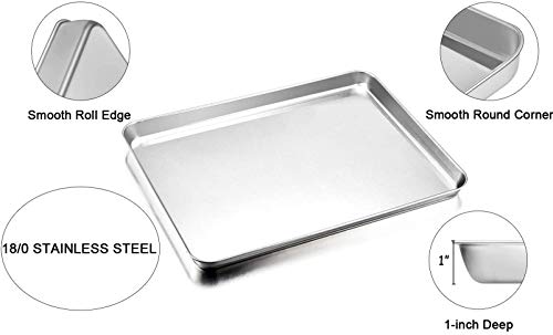 TeamFar Baking Sheet Cookie Sheet Set of 2, Pure Stainless Steel Baking Pan Tray Professional, Non Toxic & Healthy, Mirror Finish & Rust Free, Easy Clean & Dishwasher Safe