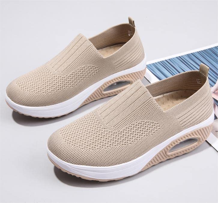 RZDYSQ Womens Orthopedic Sneakers, Slip-On Air Cushion Platform Mesh Walking Sneaker (Beige,US-9.5)