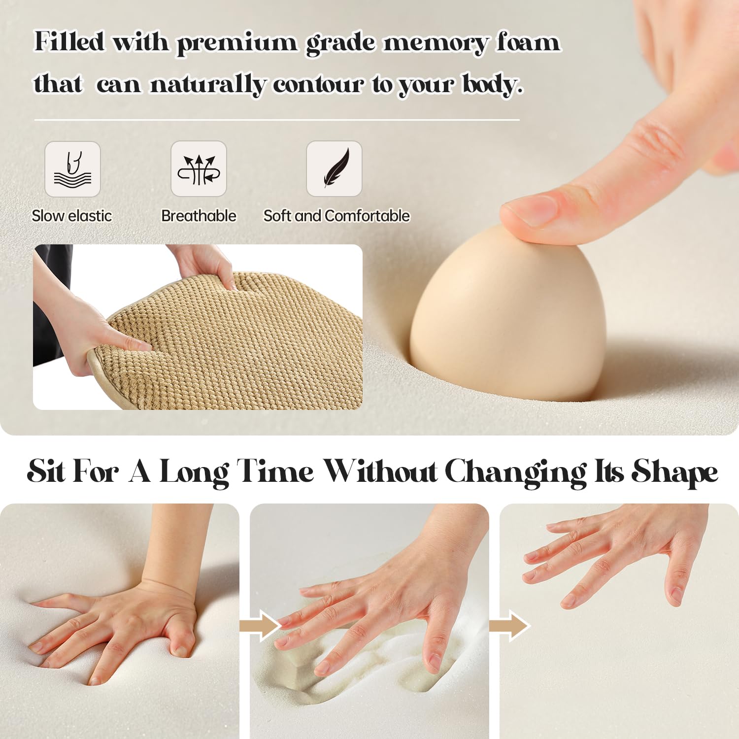 Patouque Memory Foam Chair Cushion Premium U-Shaped Seat Pad for Kitchen Dining Room Chairs Rubber Back Slip Resistant Cushions for Home Comfortable and Thick 2-Pack Sets 15x16 Inch Beige