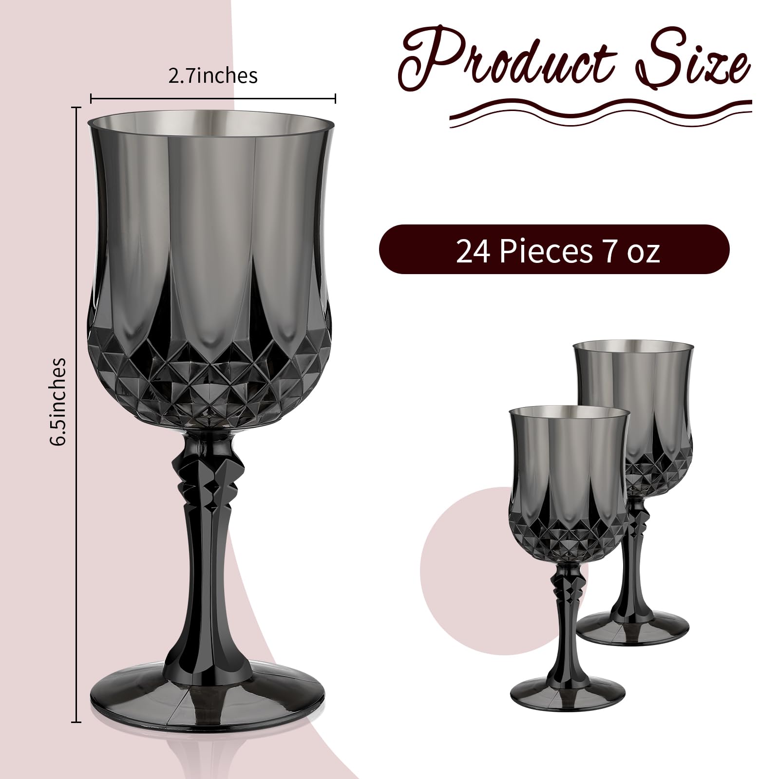 SHIQIKEJIPTY Black Wine Glasses Champagne flutes glasses Patterned Goblet Glass Plastic Vintage Wine Goblets Retro Stemware Glassware Set for Holloween Wedding Reception Grand Event Party (16)