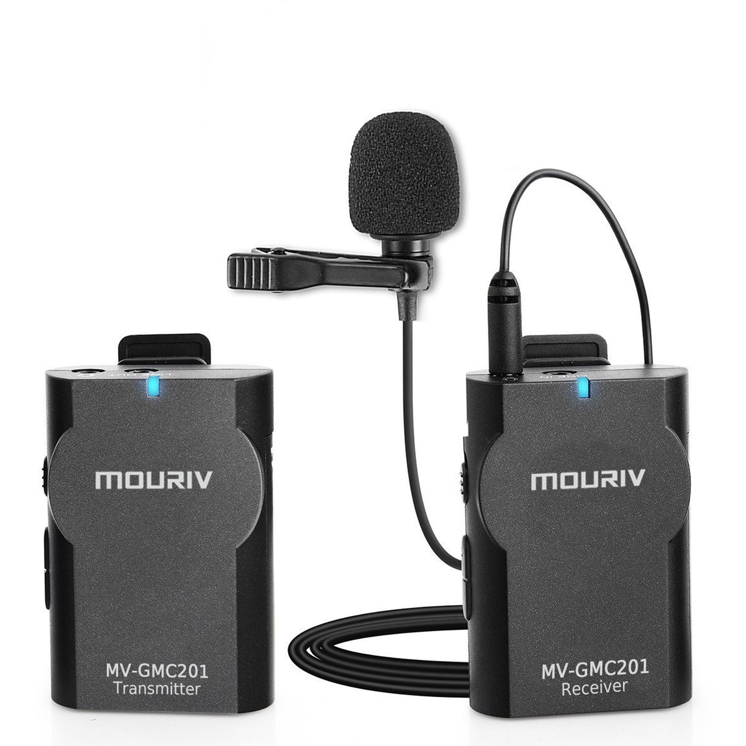 MOURIV MV-GMC201 2.4G Wireless Lavalier Microphone System Compatible with iPhone 11 X 8 8 Plus 7 6 Smartphone,Canon 6D 600D Nikon D800 D3300 Sony A7 A9 DSLR GoPro Action Cameras