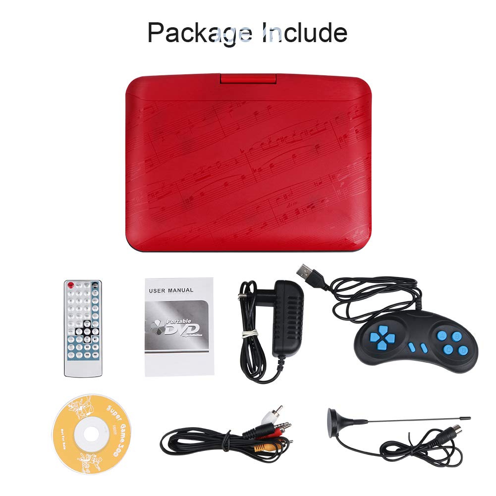Smyidel 9.8" Portable DVD Player Supports SD Card/USB Port/CD/DVD, Rede Controller,2 Hour Rechargeable Battery, 9" Eye-Protective Screen, Support AV-in/Out,Region Free (Red)