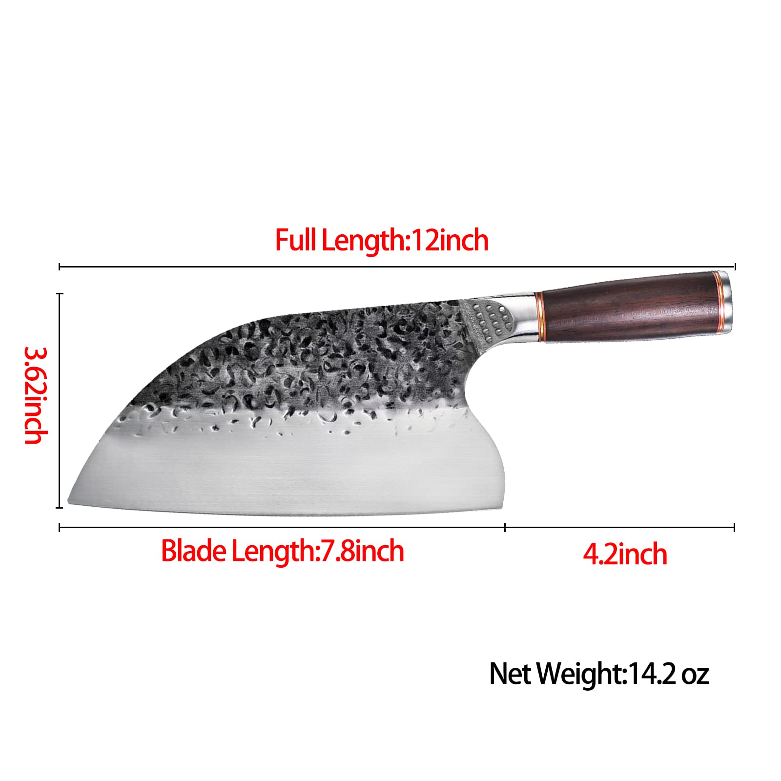 Promithi Japanese High Carbon Steel Forging Handmade Kitchen Chef Knife with Sheath, Used for Cleaver Butcher Chopper Boning, Documas Plaid,Wooden Handle (brown)
