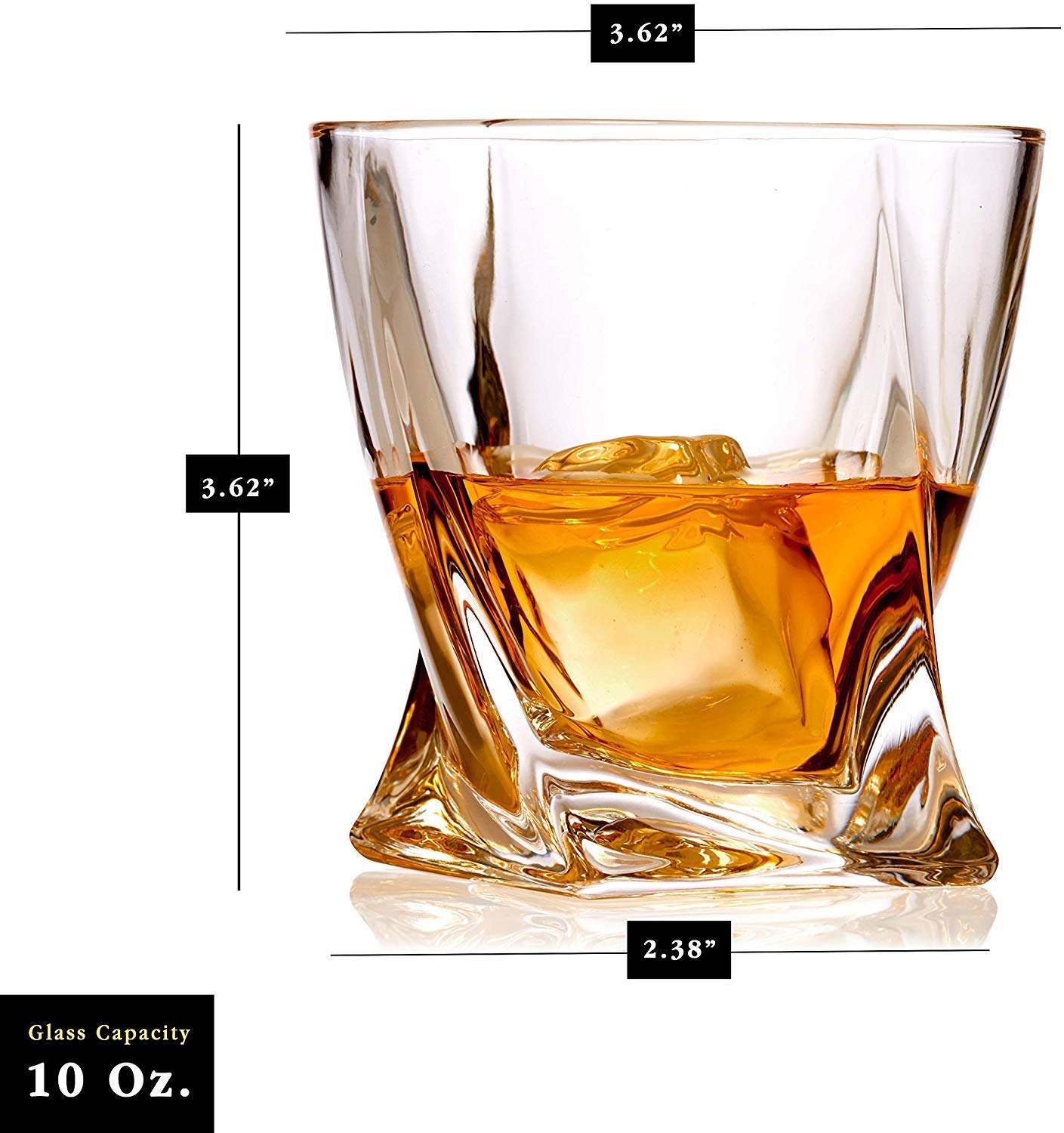 Whiskey Glasses set of 2 - Crystal Old Fashioned Rock Glass Scotch Bourbon and Spirits 10 Ounce Liqueur Tumbler with Side Rest