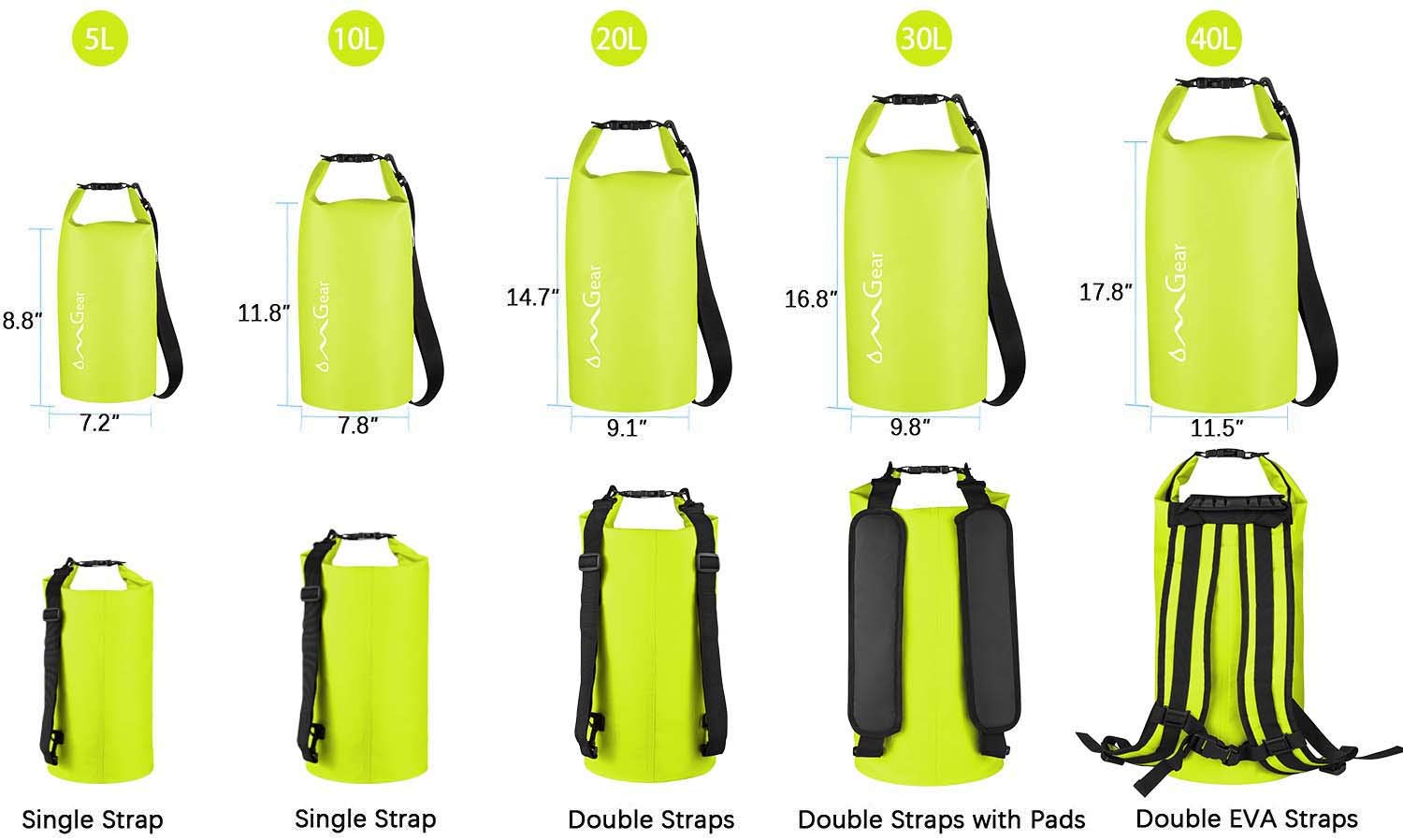 OMGear Waterproof Dry Bag Backpack Waterproof Phone Pouch 40L/30L/20L/10L/5L Floating Dry Sack for Kayaking Boating Sailing Canoeing Rafting Hiking Camping Outdoors Activities (Bright Yellow,20L)