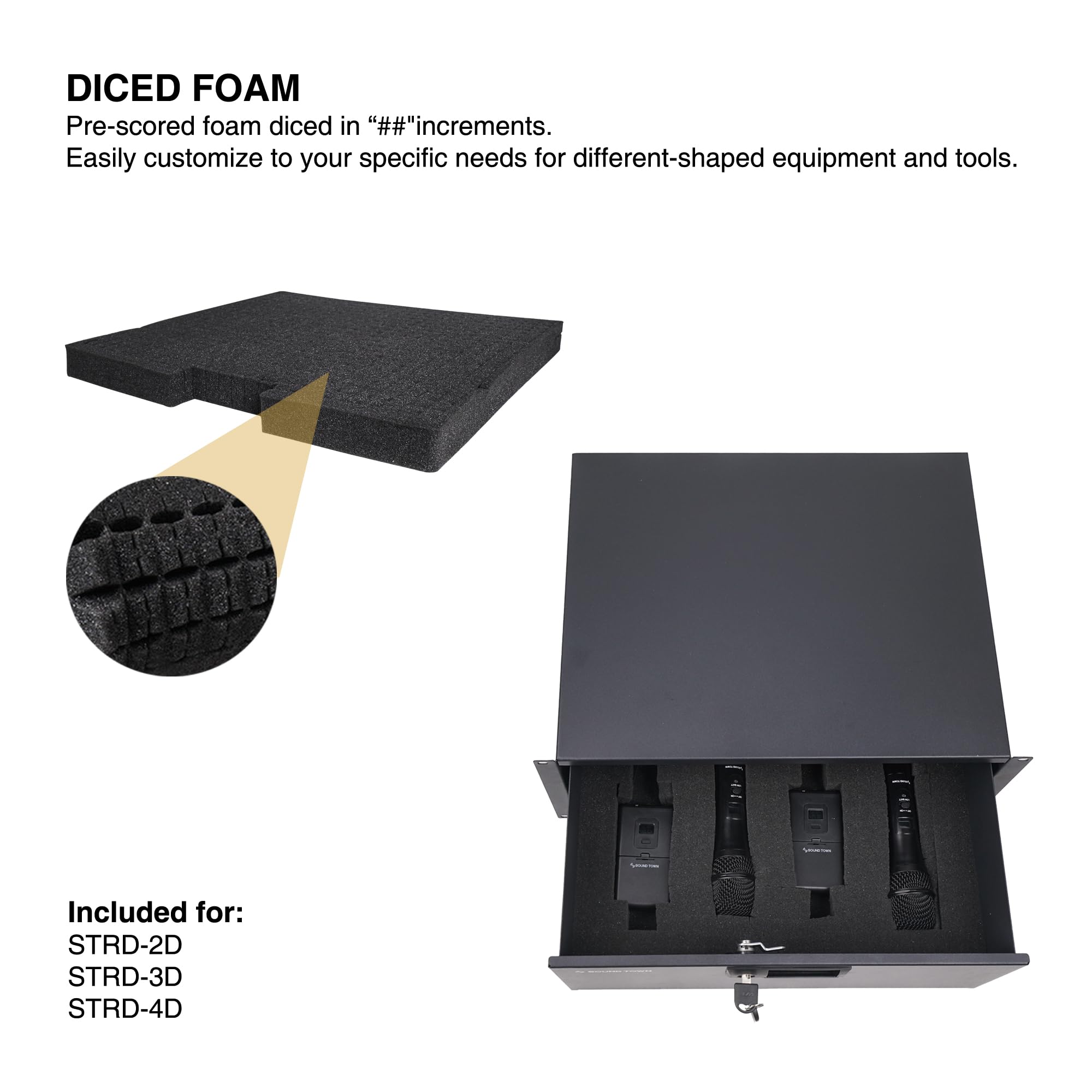 Sound Town 19-inch 3U Locking Rack Drawer, with Protection Foam (STRD-3D)