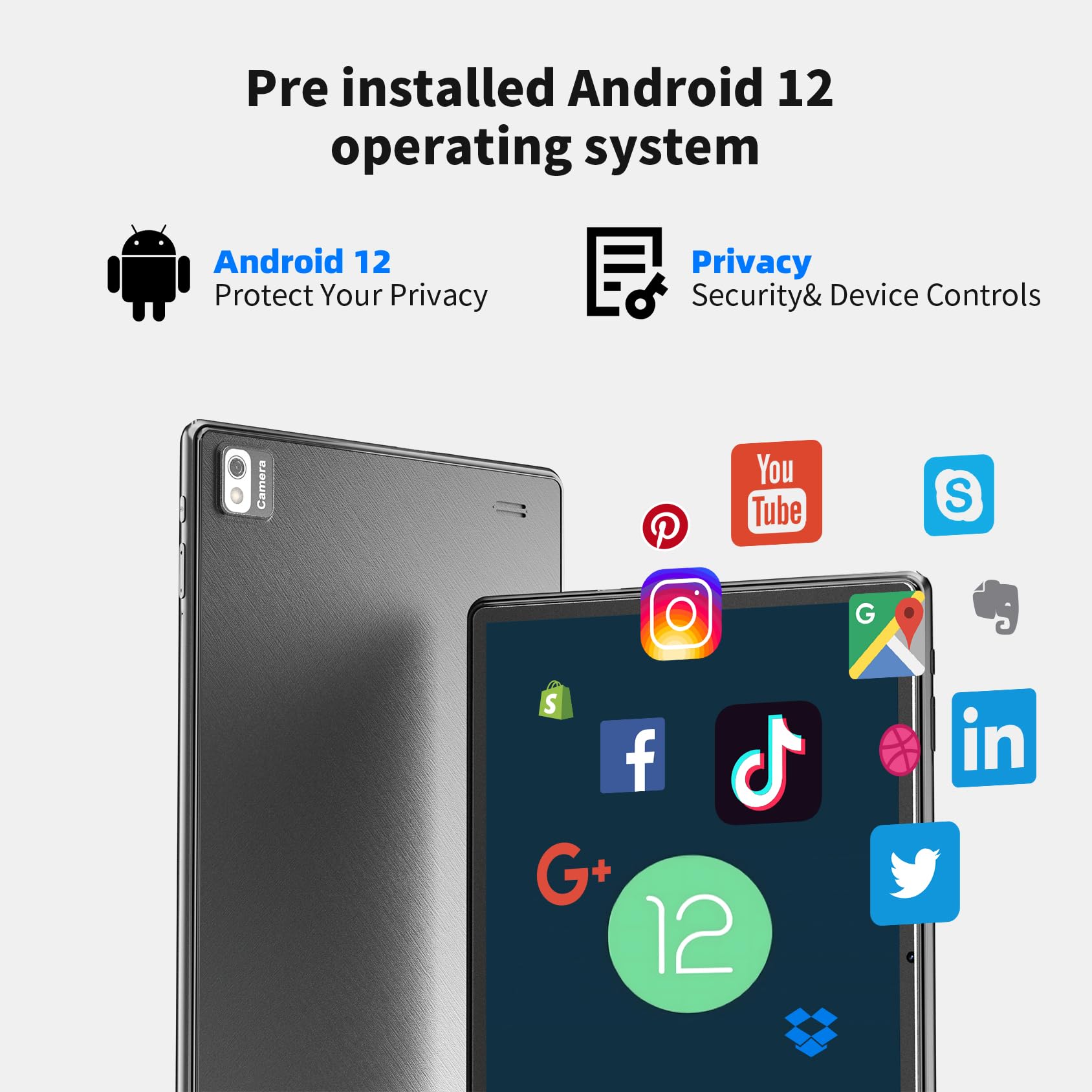 SGIN 10 Inches Tablet, Android 12 Tablet, Octa-Core Processor Tablets with 8GB RAM 128GB ROM, FHD 1280 * 800, 6000mAh, WiFi Bluetooth 5.0, GPS, 5MP+8MP Dual Camera, TF Card 256GB Expansion(Black)