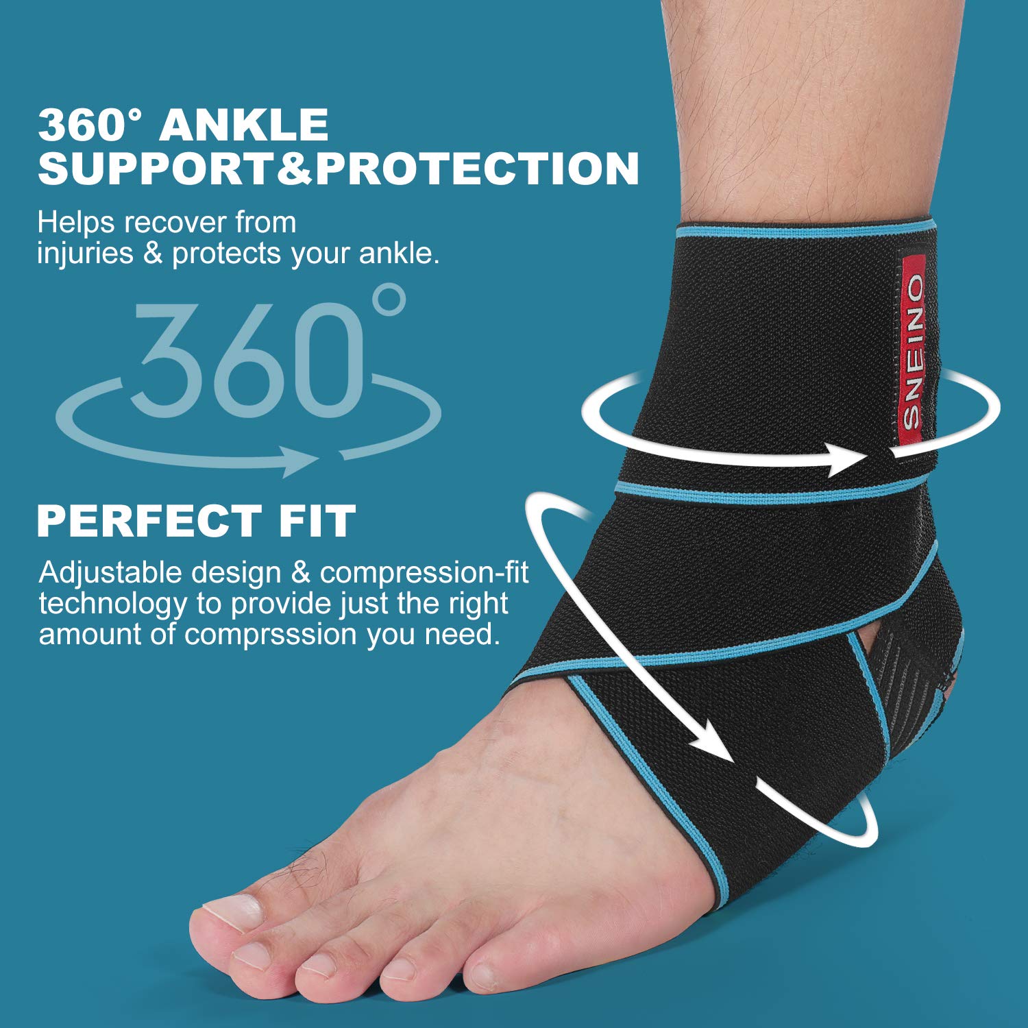 SNEINO Ankle Support Brace for Women & Men - 2 Pack Breathable Comfortable Adjustable Ankle Stabilizer for Basketball, Running, Sprains, Tendonitis, Swelling, Injury Recovery, Blue