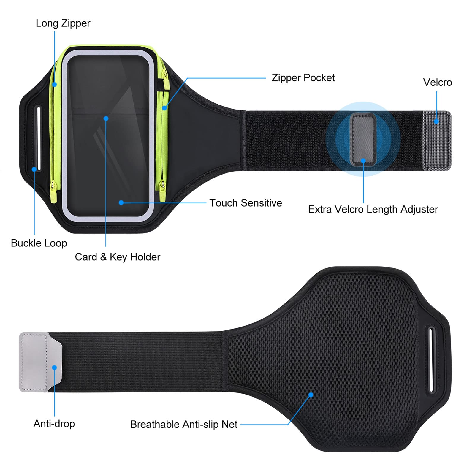 Running Phone Holder with Earphone Bag, MR.LUYU Cell Phone Arm Band Case for iPhone 15 14 13 12 11 Plus Pro Max Galaxy S23 S22 Ultra, Waterproof Armband Belt with Adjustable Strap Car Key Pocket