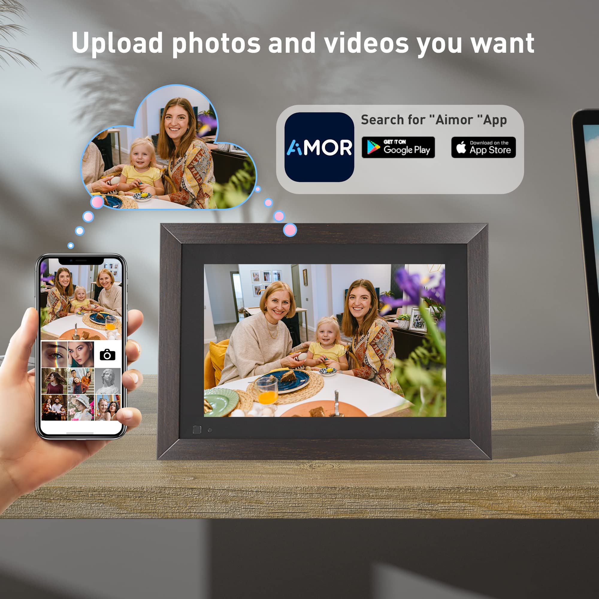SGIN 10.1 Inch Digital Picture Frame, 16GB Storage Smart Cloud Photo Frame with 1280 * 800P IPS Touch Screen, Auto-Rotate, Wall-mountable, Electronic Picture Frames via AiMOR APP