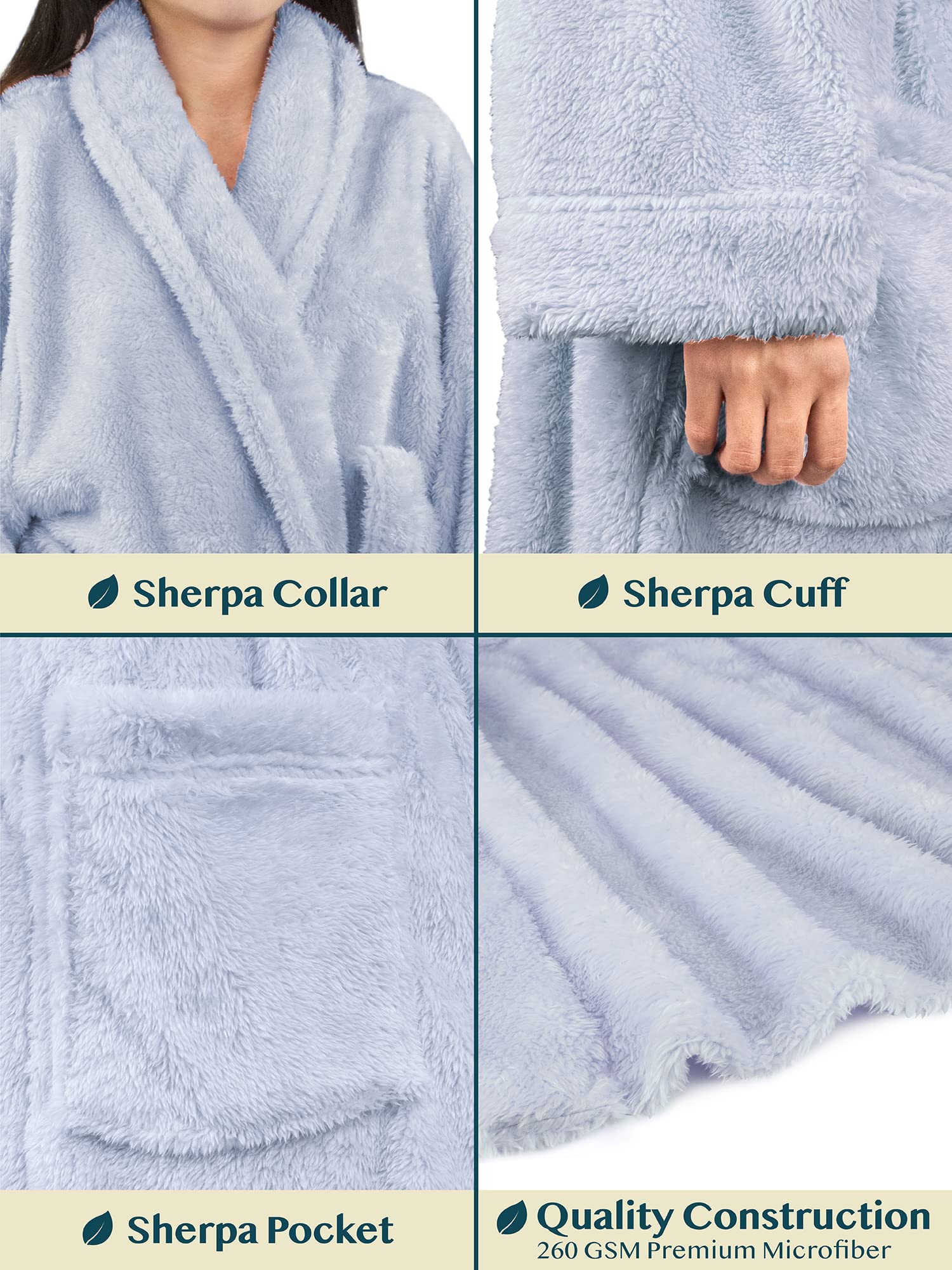 PAVILIA Premium Womens Plush Soft Robe Fluffy, Warm, Fleece Sherpa Shaggy Bathrobe (S/M, Light Blue)