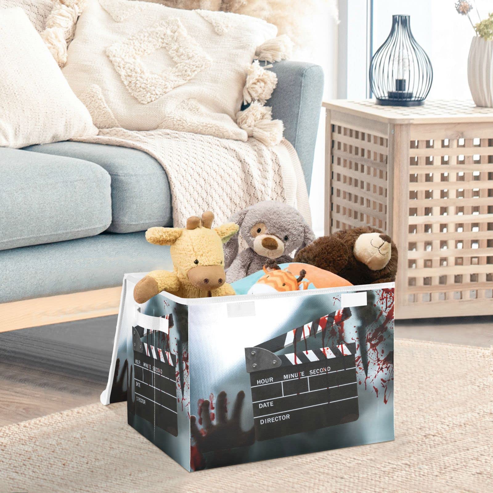 RunningBear Clapperboard Horror Movie Large Storage Bins with Lid Collapsible Storage Bin Toy Bins Fabric Storage for Living Room Office