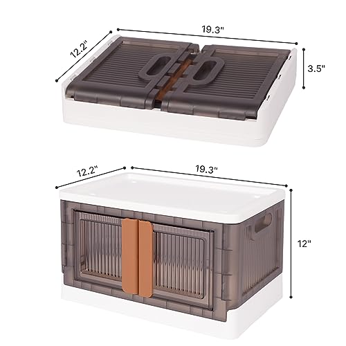 Satibano Collapsible Storage Bins - Stackable Closet Trunk Organizers and Storage Cabinet,Shoe Organizer, 8.5Gal Plastic Folding Storage Bins with Lids and Doors,Toy box with Wheels(1 Pack)