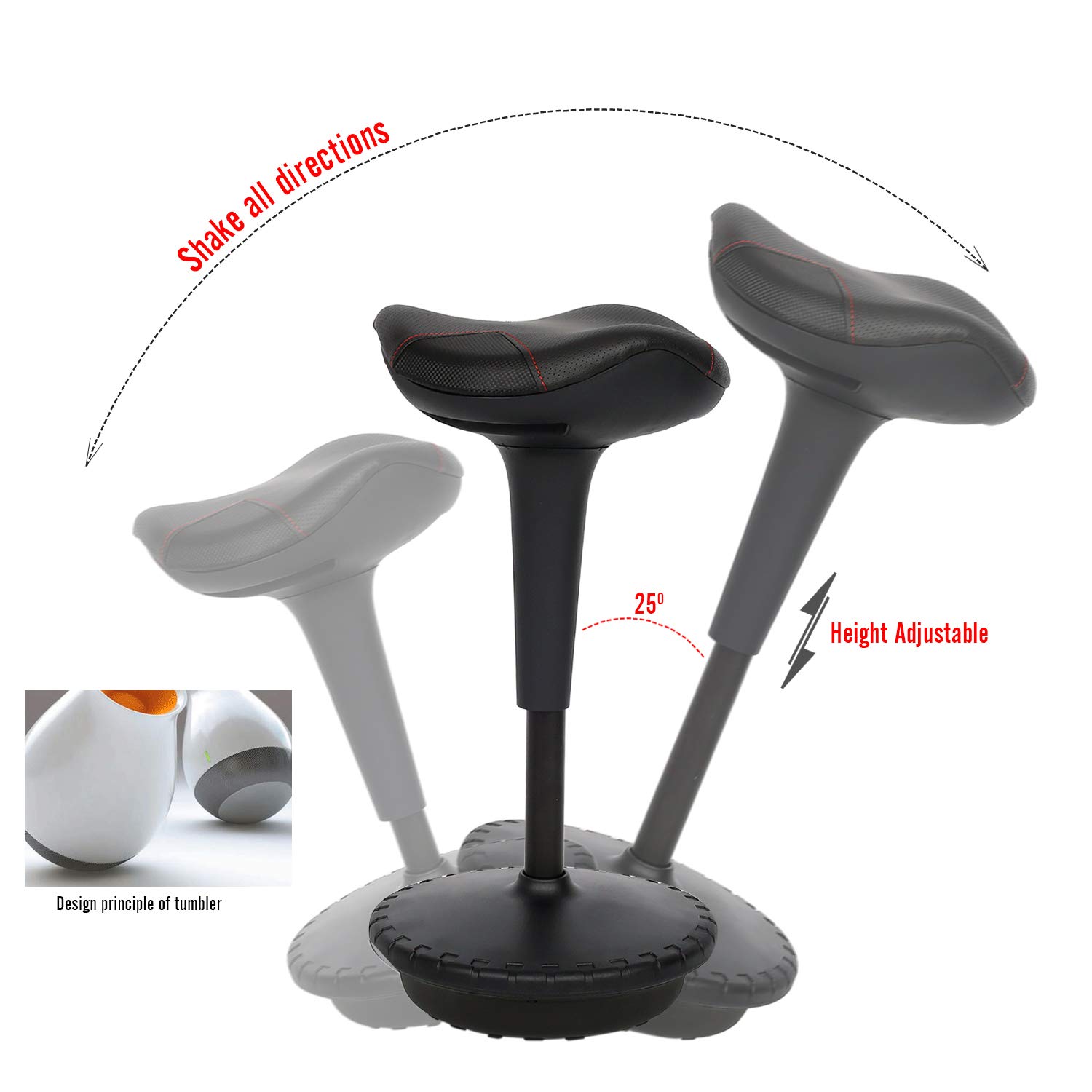 Puluomis Balance Perch Stool Saddle Design Wobble Stool Adjustable Height 22-27 Inch for Active Sitting Office Standing Desk Swivel Stool Black