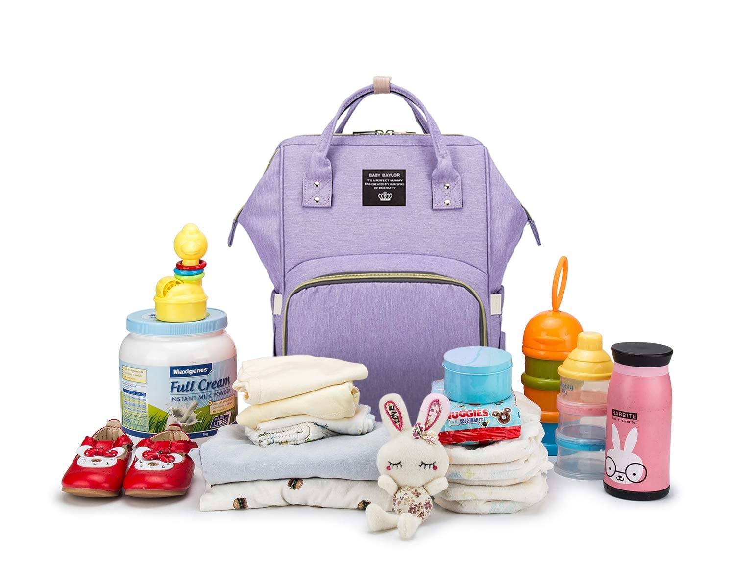 PULUSI 20-35L Diaper Bag Backpack,Multi-Function Oxford Waterproof Maternity Baby Nursing Nappy Back Pack for Mom/Dad on Travel, Large & Stylish & Durable / 16.5x10.2x6.3"(Purple)