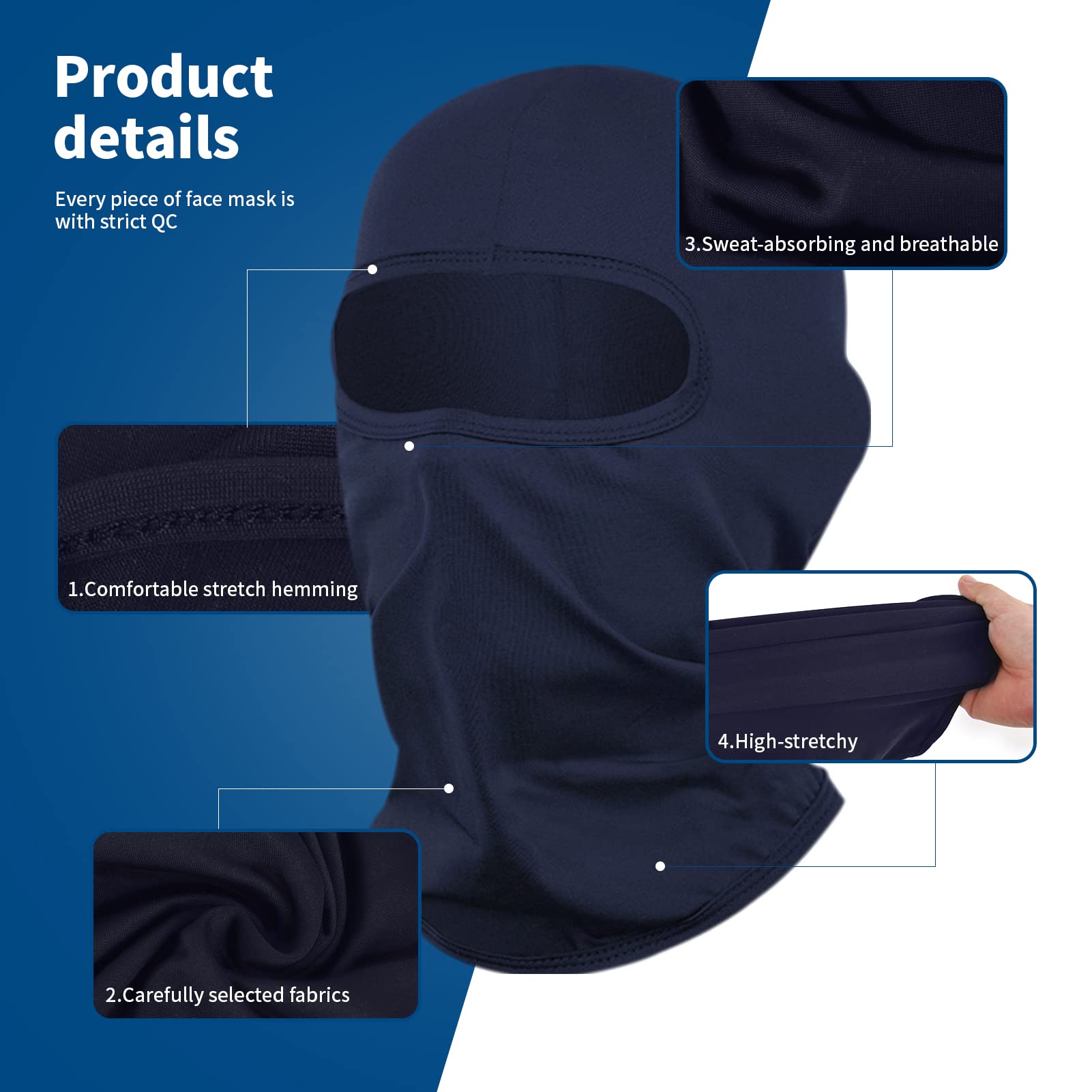 YESLIFE 2 Pieces Ski Mask, Balaclava Face Mask for Men and Women – Skiing, Snowboarding, Motorcycle, UV Protection & Wind Protection (Dark Blue+Black)