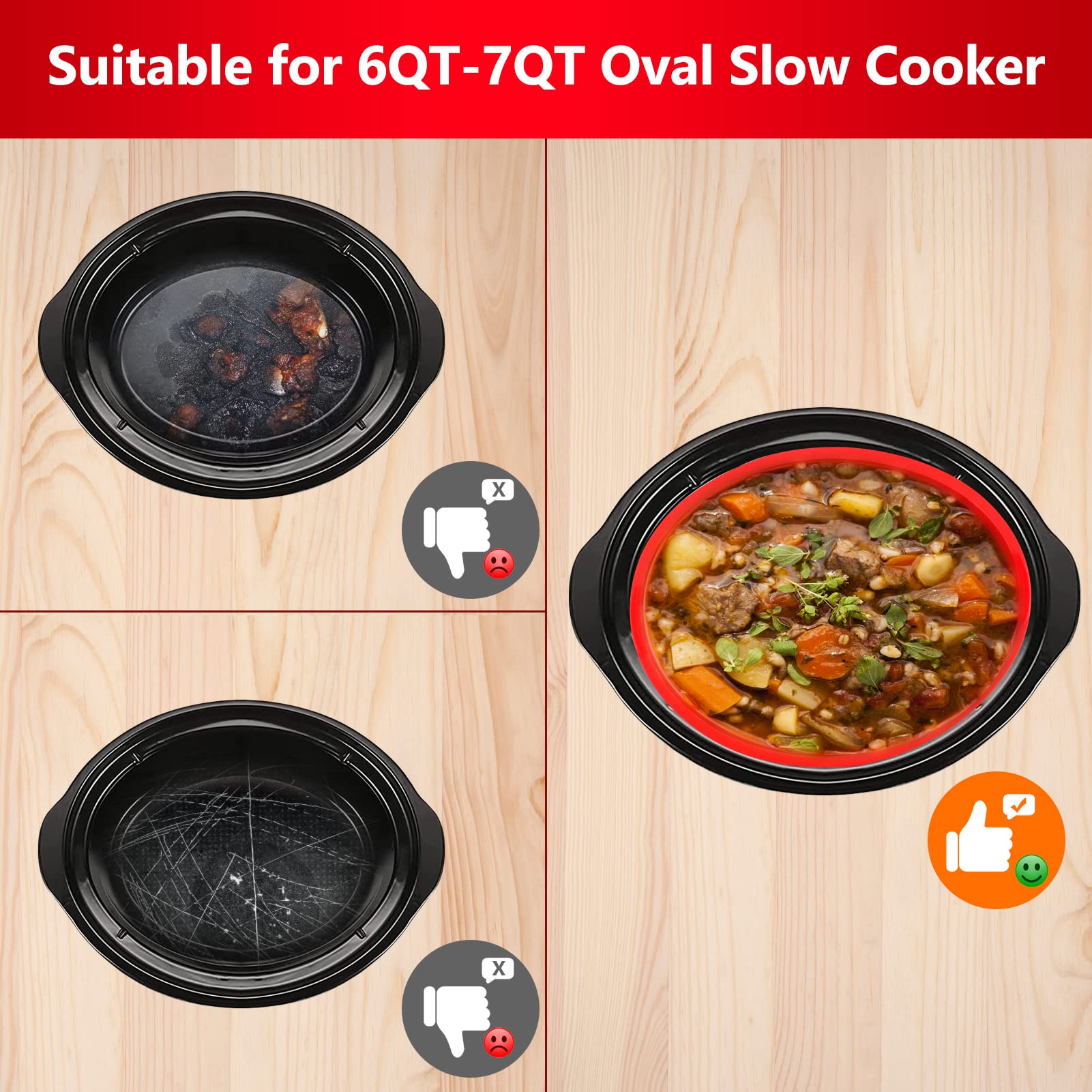 Silicone Slow Cooker Liners,HOUPEACE Reusable&Leekproof Cooking Liners with Mitts Fit for 6QT Oval Crock-Pot,Hamil-ton Beach Slow Cooker