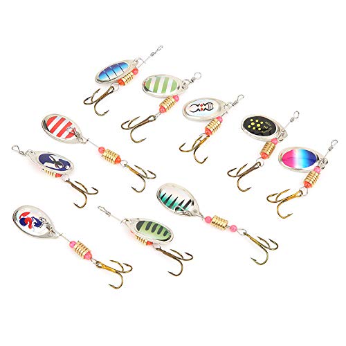 Yeuipea Fish Hook Set, Rotating Metal Sequins Fish Hook Artificial Fishing Lures Bait Fishing Tackle Accessory