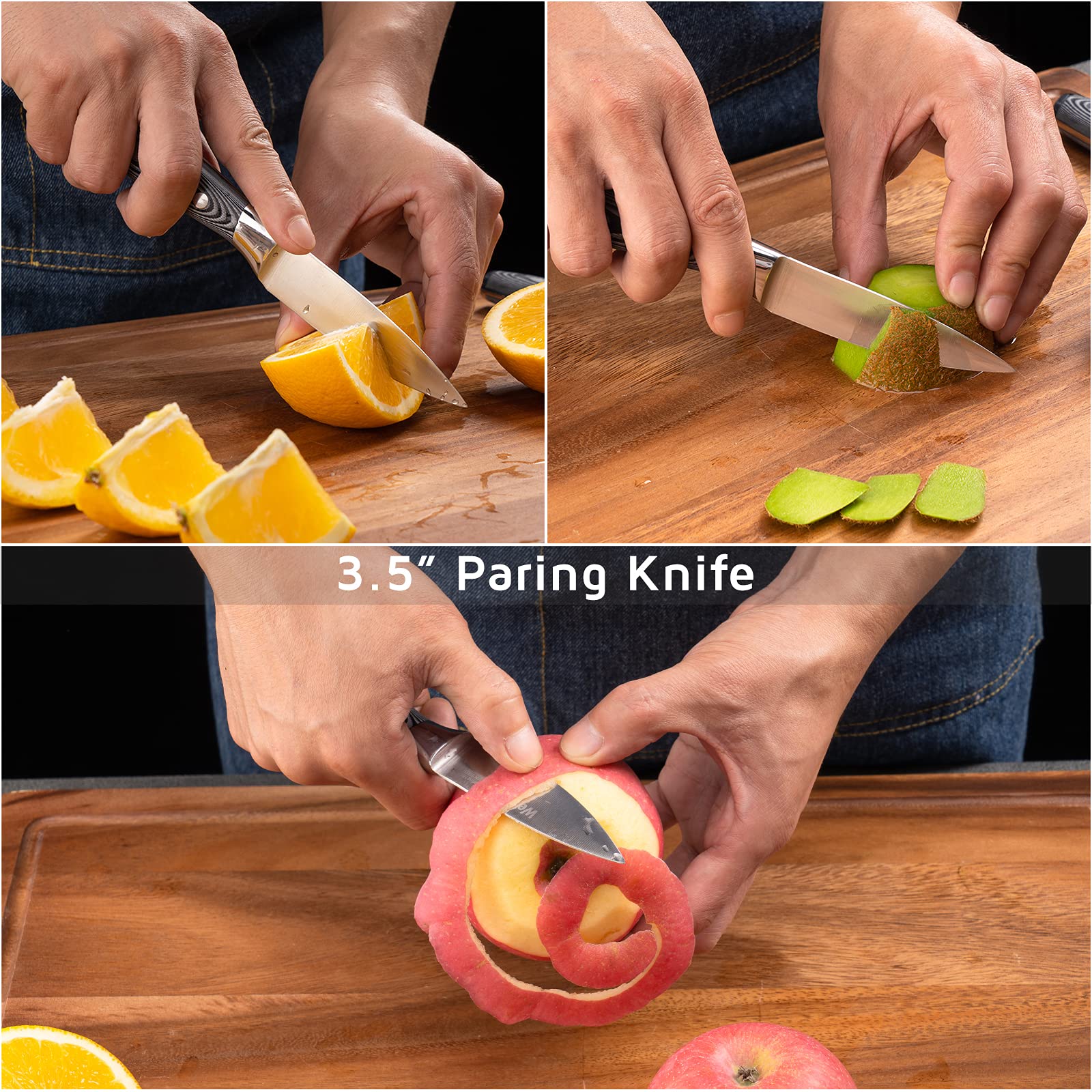 WELLSTAR Kitchen Knife Set 3 Piece, Razor Sharp German Steel Forged Blade with Professional G10 Handle, Chef Utility Paring Knife Well Balanced Cutlery Set for Cutting Chopping and Dicing - Gift Box