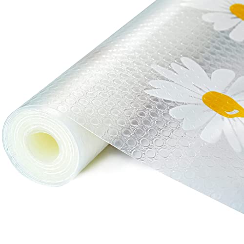 Shelf and Drawer Liners for Kitchen Cabinet Fridge Place Mats, Waterproof Sink Liner No Slip Bathroom Mats Non Adhesive EVA Plastic Liner Roll - Clear Daisy 17.7"×197"