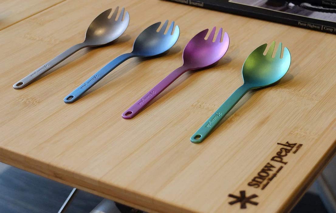 SNOW PEAK Unisex's Spork, SCT-004BL, Japanese Titanium, Ultralight, Compact for Camping, Backpacking, Daily Use, Made in Japan, Lifetime Product Guarantee, Blue, 8 x 2 x 1 Inches