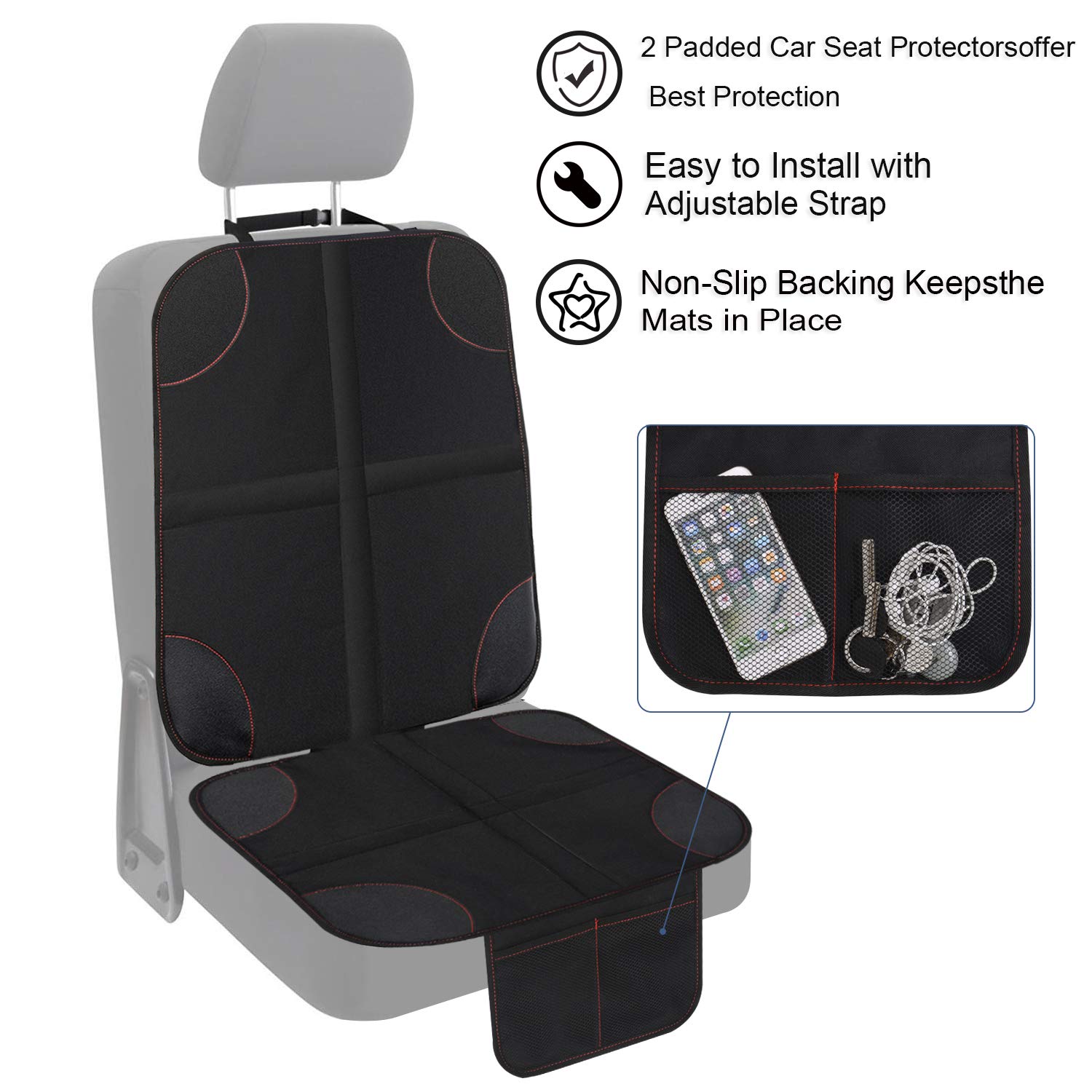 omotor 4PCS Car Seat Protector Set Tablet Holder Kick Mat Cover Car Backseat Organizer for Kid & Toddlers Baby Carseat Cover (2 Sets)