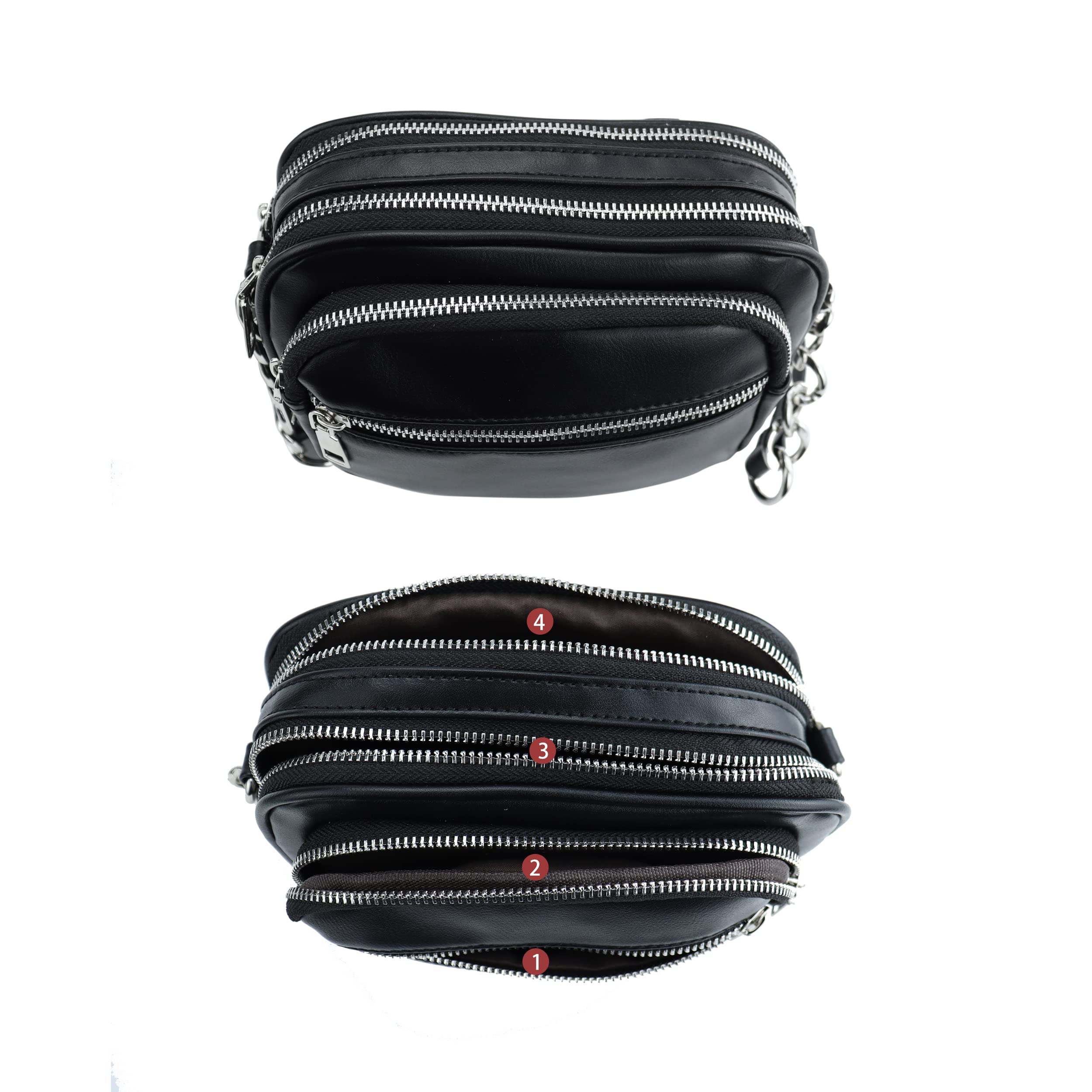 Whale Power Small Crossbody bags for Women Black Shoulder Purse With 4 Zipper Pockets