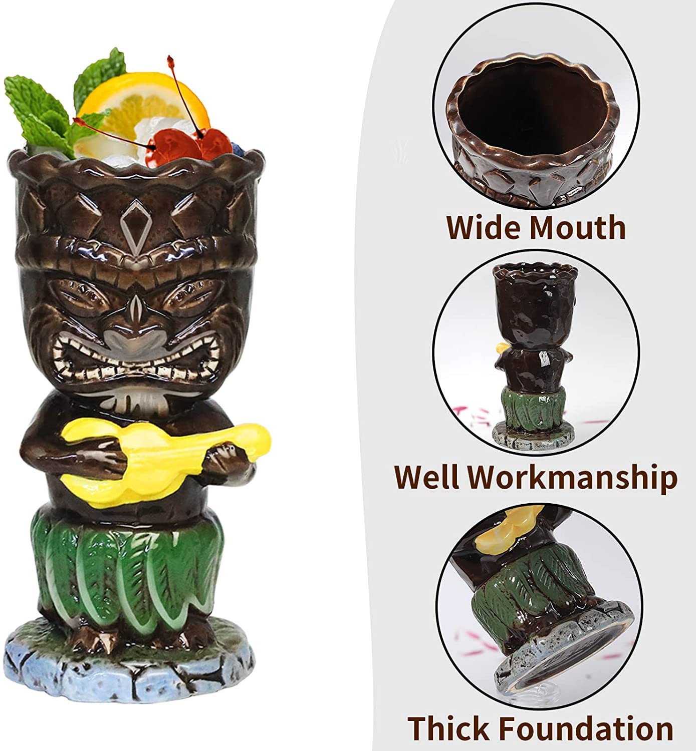 SuproBarware Tiki Mugs, 300ml Cocktail Glasses Set Colourful Ceramic Cocktail Cups Hawaiian Party Decoration for Exotic Party