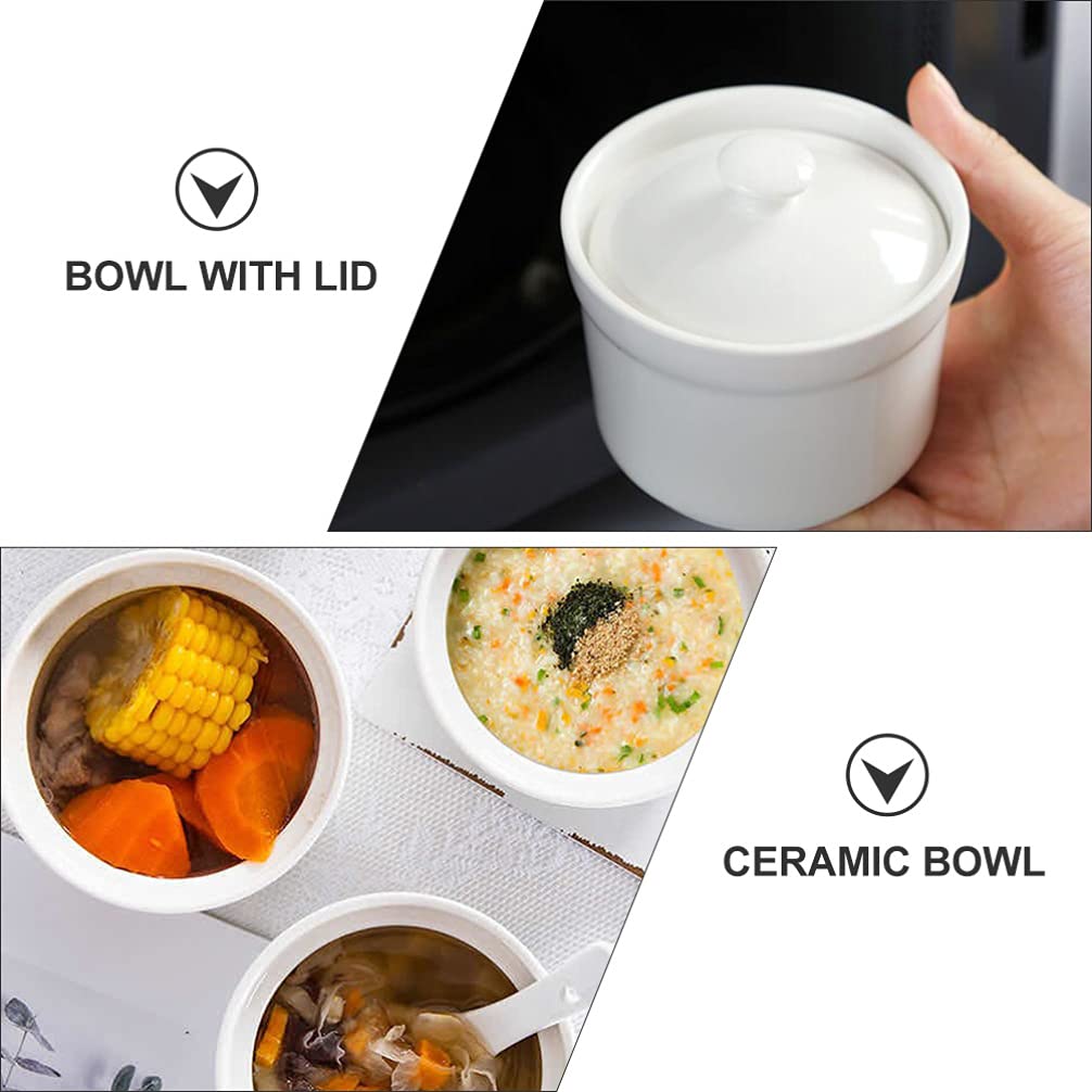YARDWE Custard Cups Custard Cups Ceramic Stew Pot With Lid Steam Soup Bowl Small Steaming Cup for Home Kitchen Egg Custard Medicinal Birds Nest Tonic 4Inch Soup Cups with Lids Egg Custard Cups