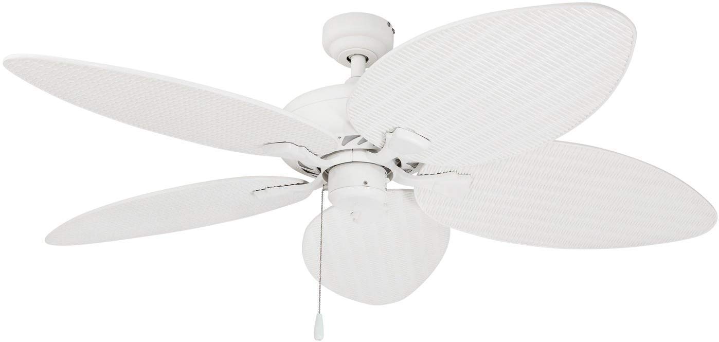 Prominence Home 80017-01 Palm Valley Tropical Ceiling Fan with Palm Leaf Blades, Indoor/Outdoor, 52 inches, White (Renewed)