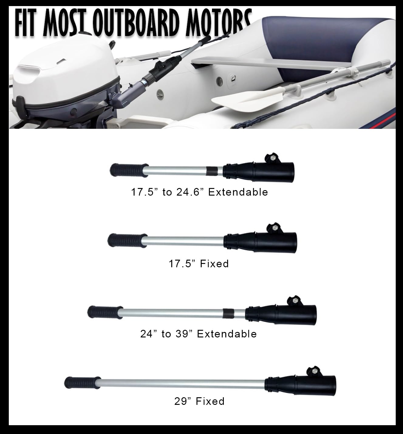 Pactrade Marine Boat Tiller Handle Extension Ergonomic Grip Anodized Aluminum Tubing Suitable for Outboard and Hand-Operated Universal Trolling Motor (Fixed Length 29")