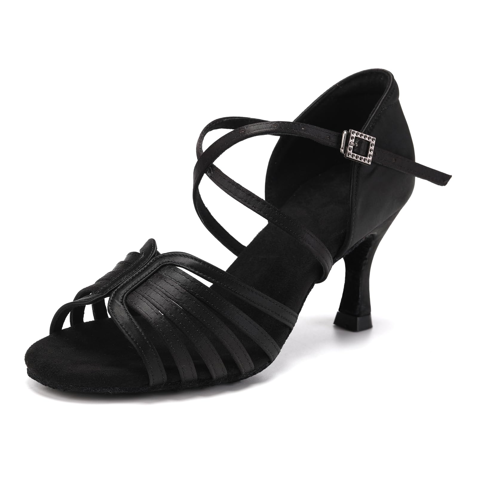 RUYBOZRY Women's Latin Salsa Dance Shoes Ballroom Performance Practice Bachata Dancing Shoes,EM911-7.5,Black,US 7.5