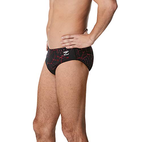 Speedo Men's Standard Swimsuit Brief Endurance+ Printed Team Colors, Galactic Maroon, 28
